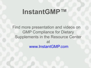 InstantGMP Compliance Series - Improving Specifications | PPT