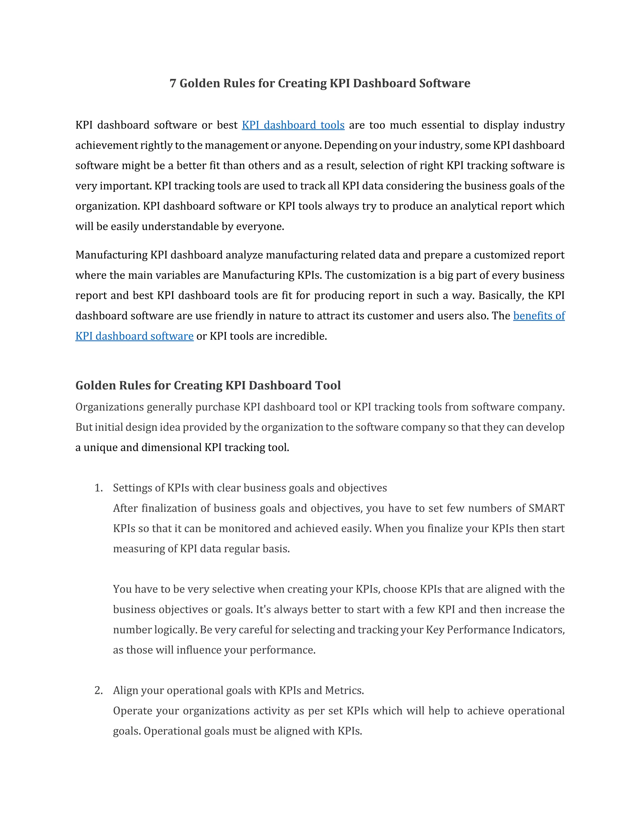 7 Golden Rules for Creating KPI Dashboard Software | PDF
