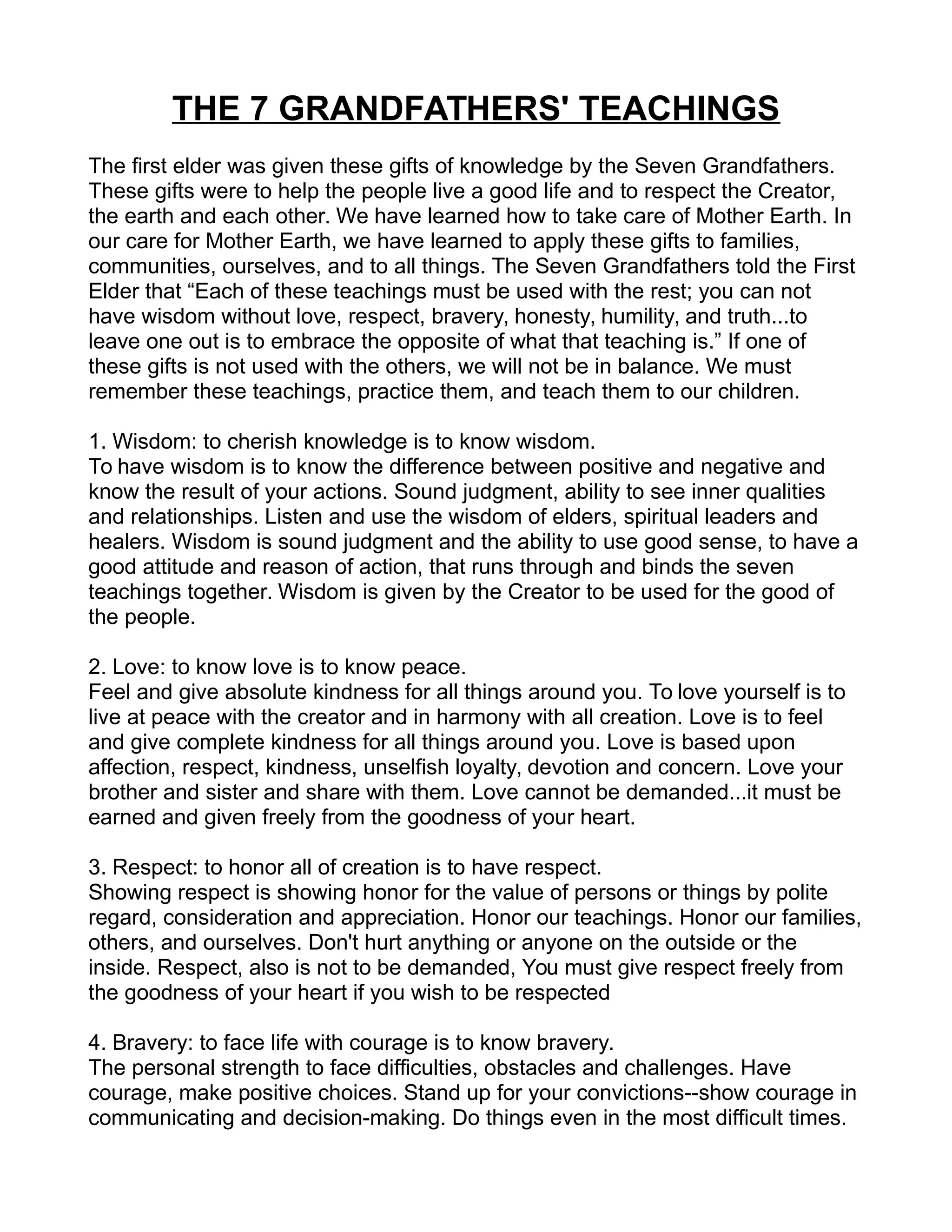 7 Grandfathers' Teachings | PDF