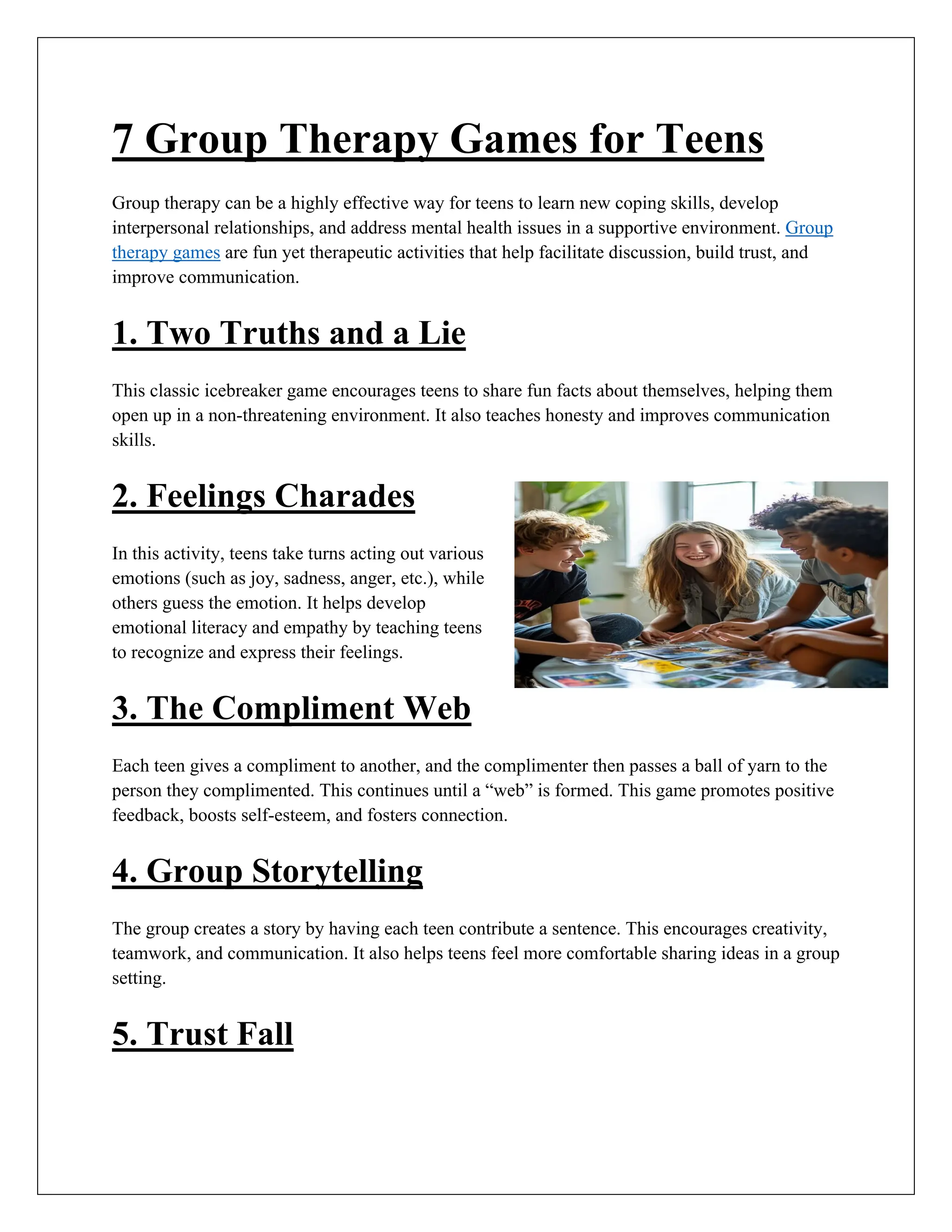 Effective Group Therapy for Teens: Building Support and Resilience | PDF
