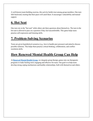 Effective Group Therapy for Teens: Building Support and Resilience | PDF