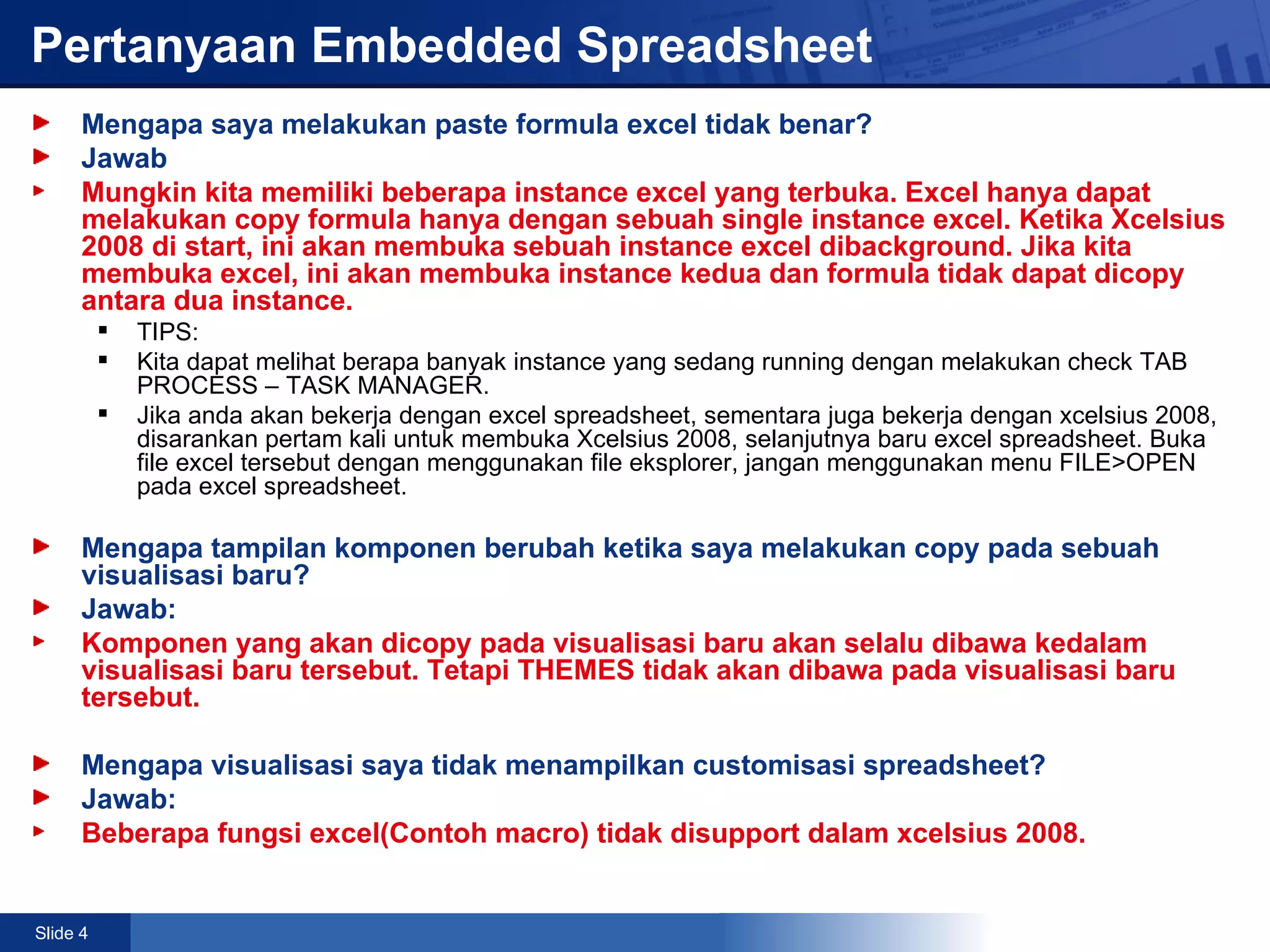 Xcelsius FAQ by dashboardcafe.com