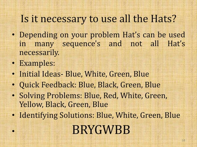7 hats thinking | PPTX | Hobbies & Interests