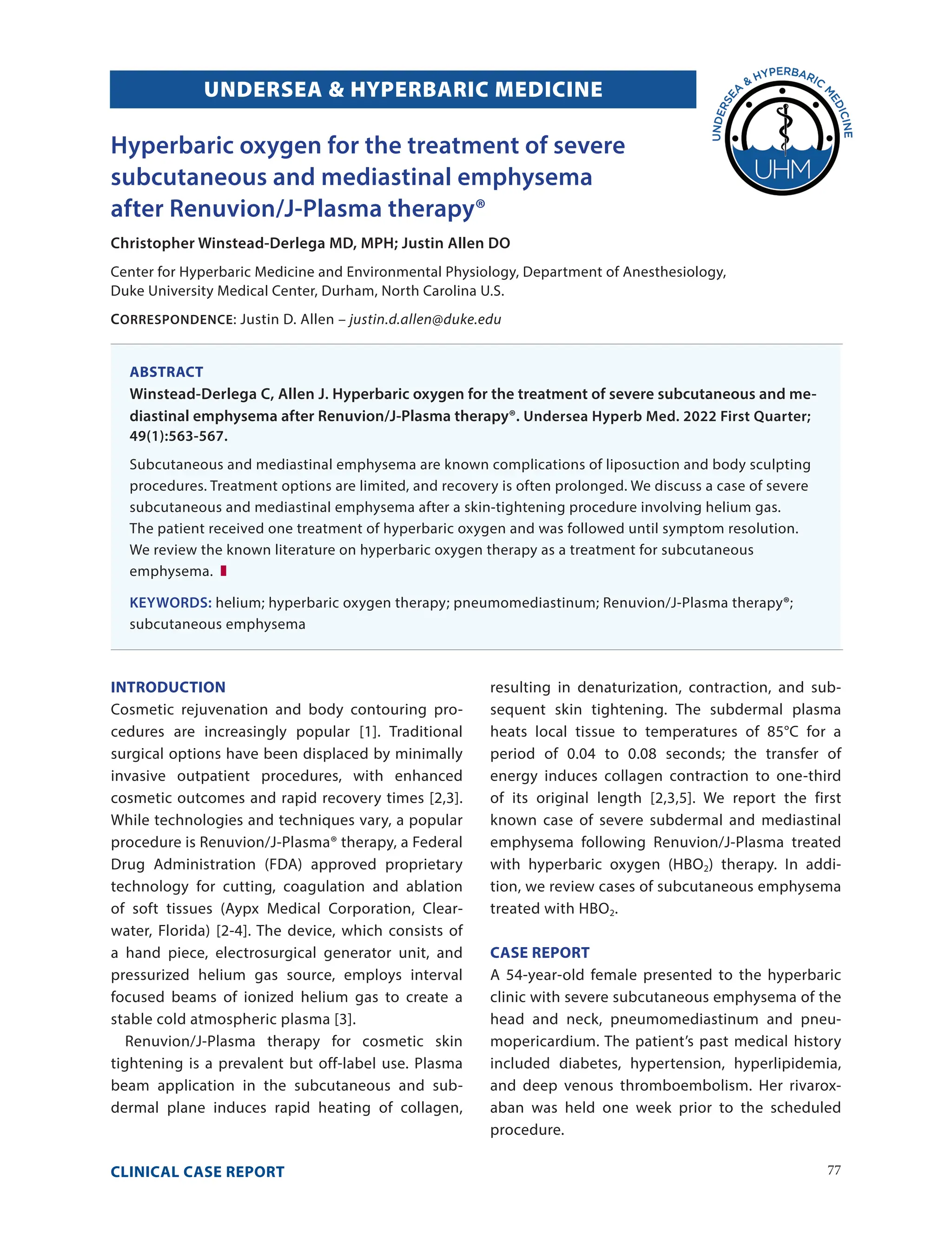 7_HBO2 for severe subcutaneous emphysema - UHM Journal 49-1 color ...
