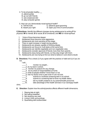 Grade 7 Learning Module in Health (Quarter 1 to 4) | PDF
