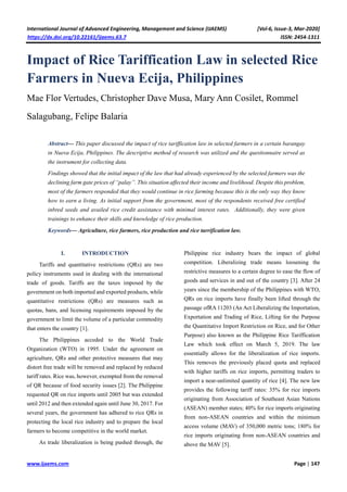 Impact of Rice Tariffication Law in selected Rice Farmers in Nueva ...