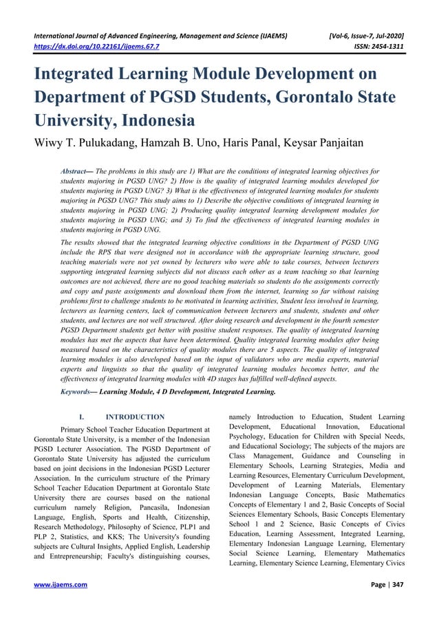 Integrated Learning Module Development on Department of PGSD Students, Gorontalo State ...