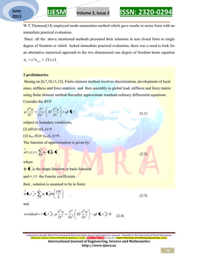 Finite Element Approach To The Solution Of Fourth Order Beam Equation Pdf Publishing