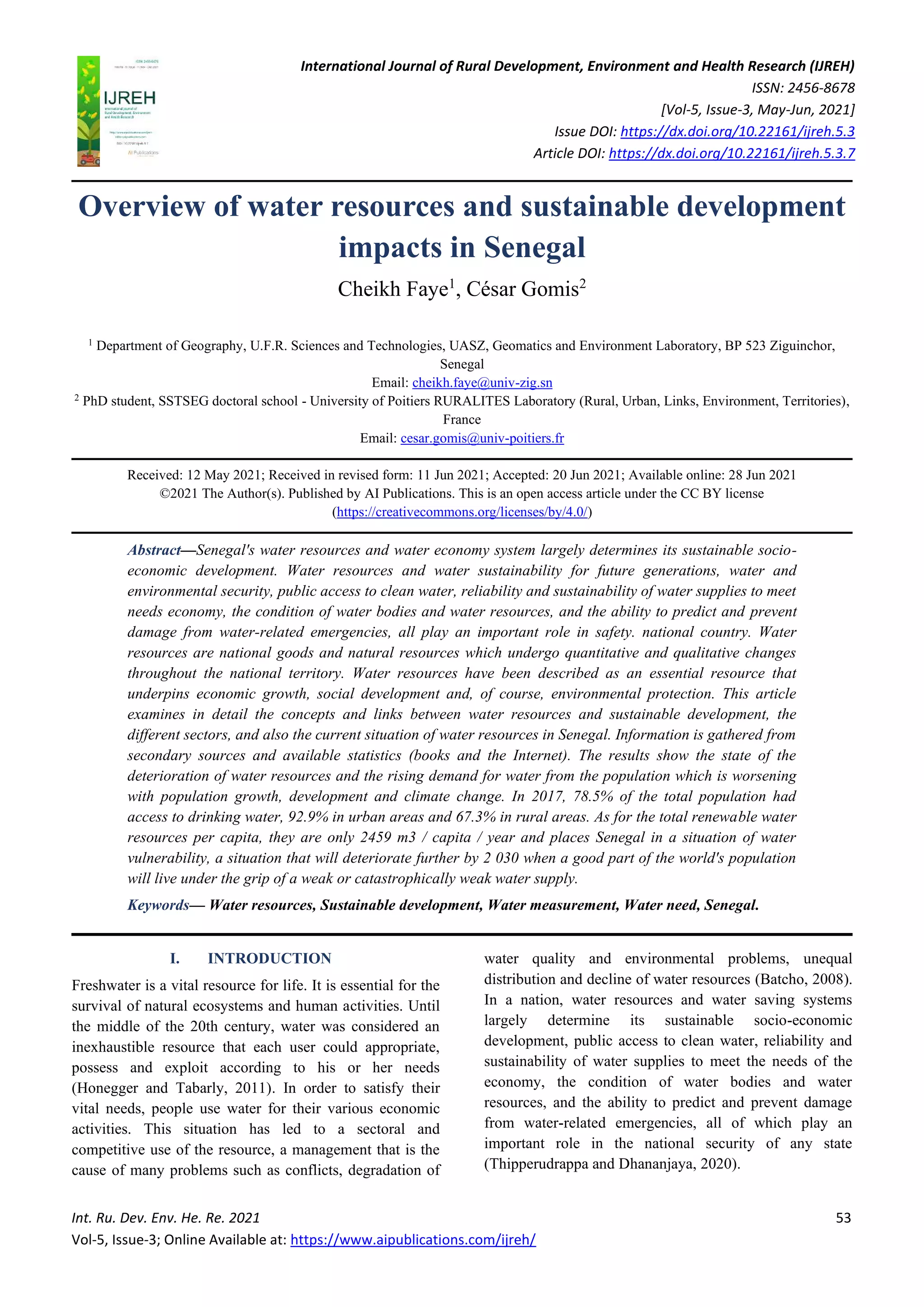 Overview of water resources and sustainable development impacts in ...