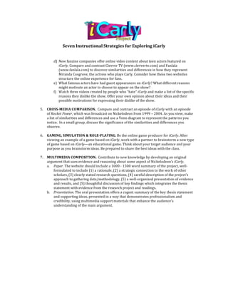 7 Instructional Strategies for using iCarly for Media Literacy final | PDF