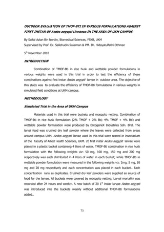 Simulated Field Trial of Mousticide against Aedes at UKM Campus | PDF ...