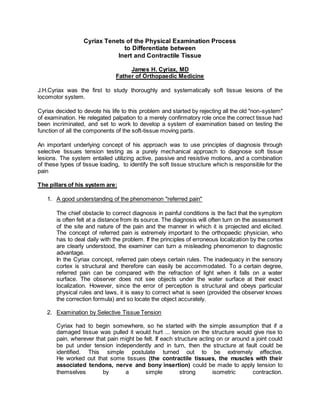 Cyriax tenets of the physical examination process | DOCX