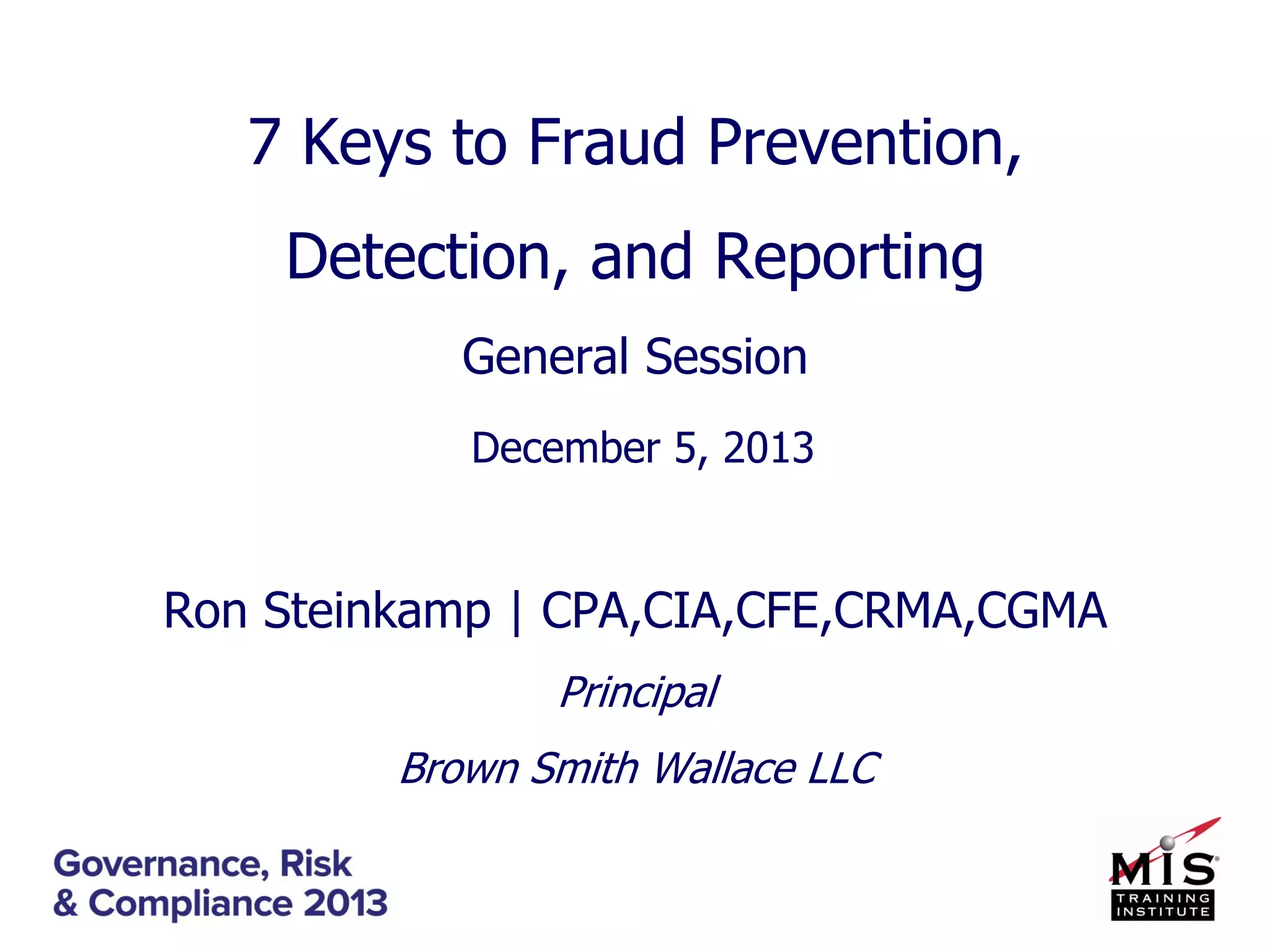 7 Keys to Fraud Prevention, Detection and Reporting | PDF