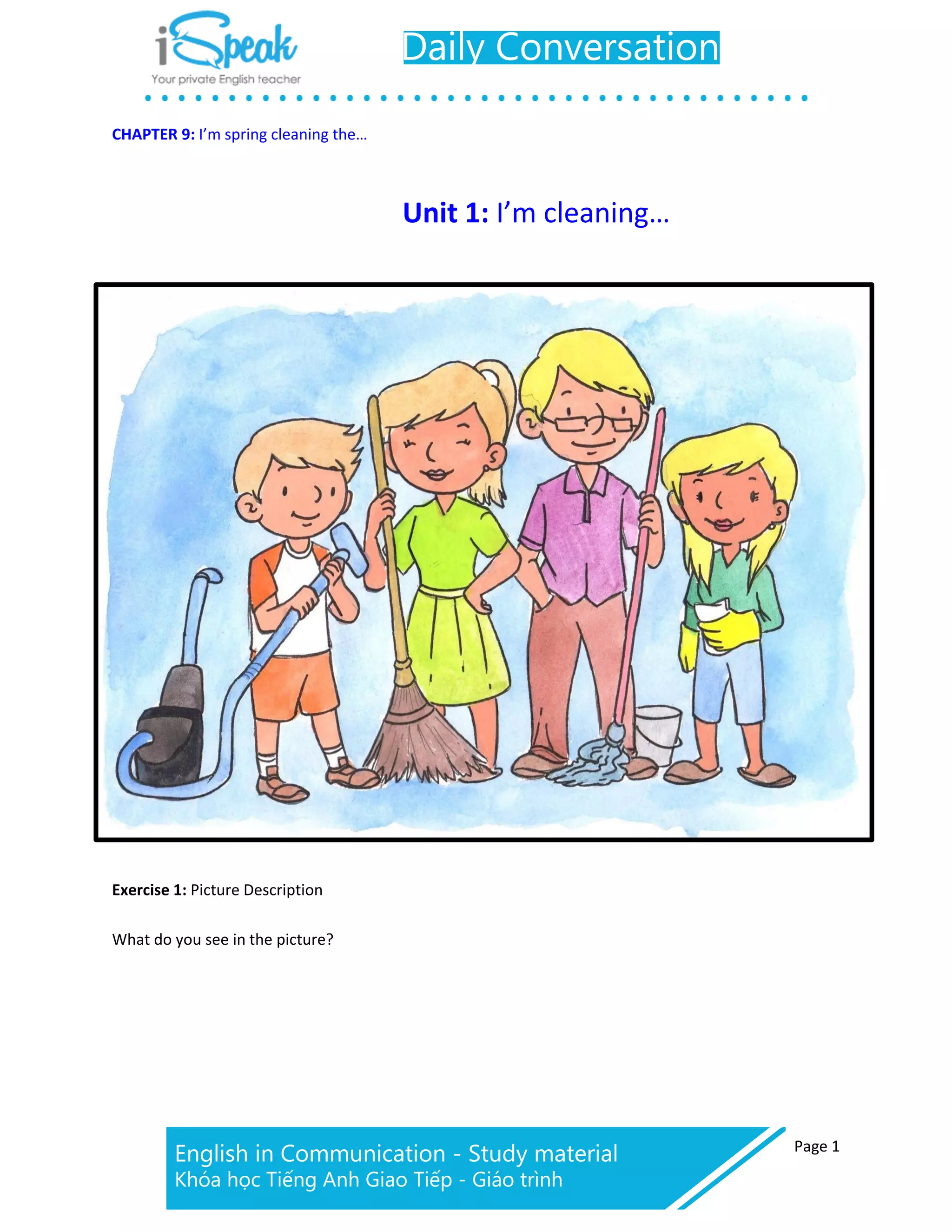 Chapter 9 unit 1. i'm cleaning... | PDF