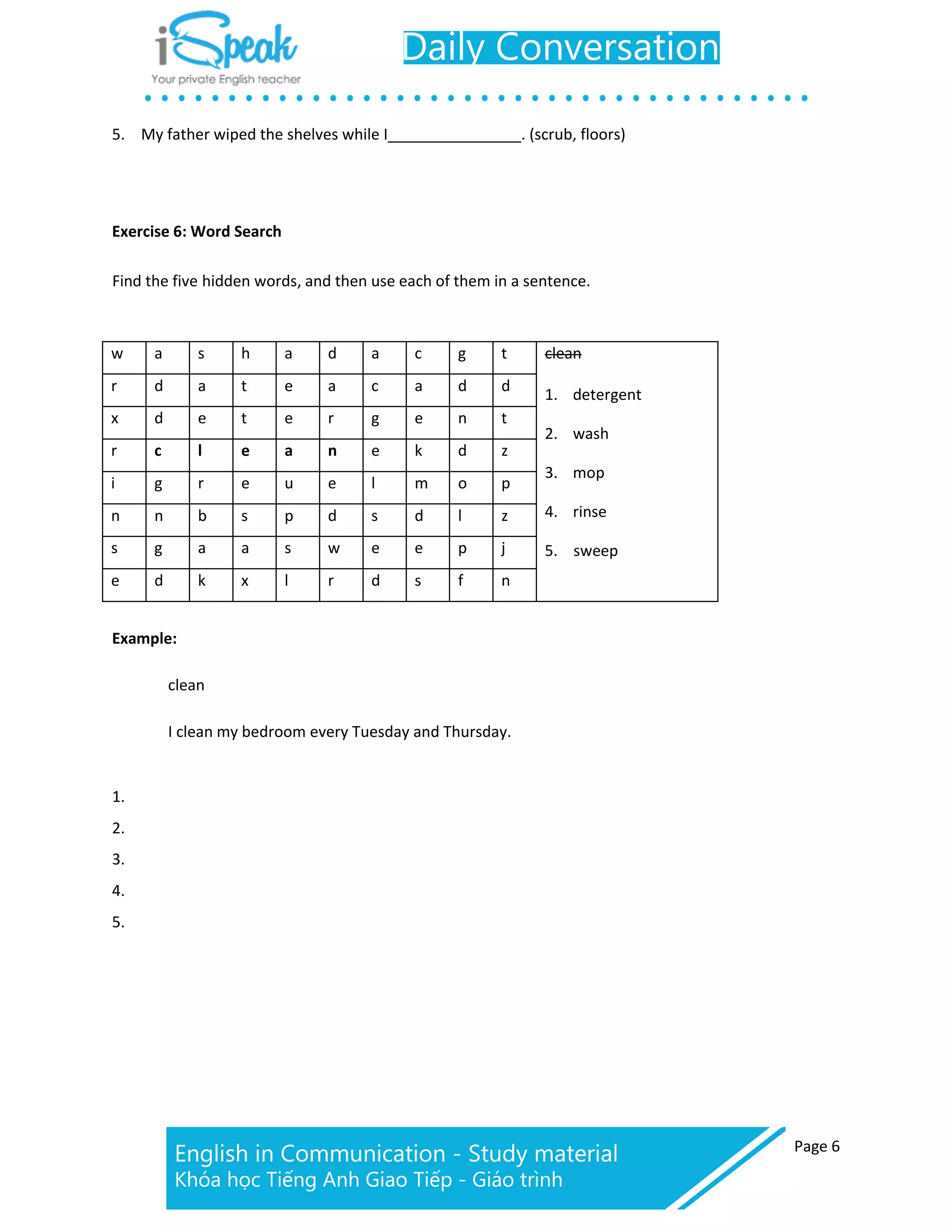 Chapter 9 unit 1. i'm cleaning... | PDF