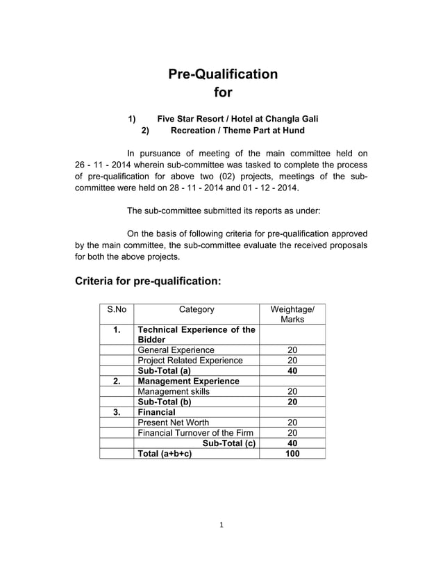 Pre qualification report | PDF