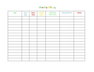 Copy of monthly bill log | DOCX
