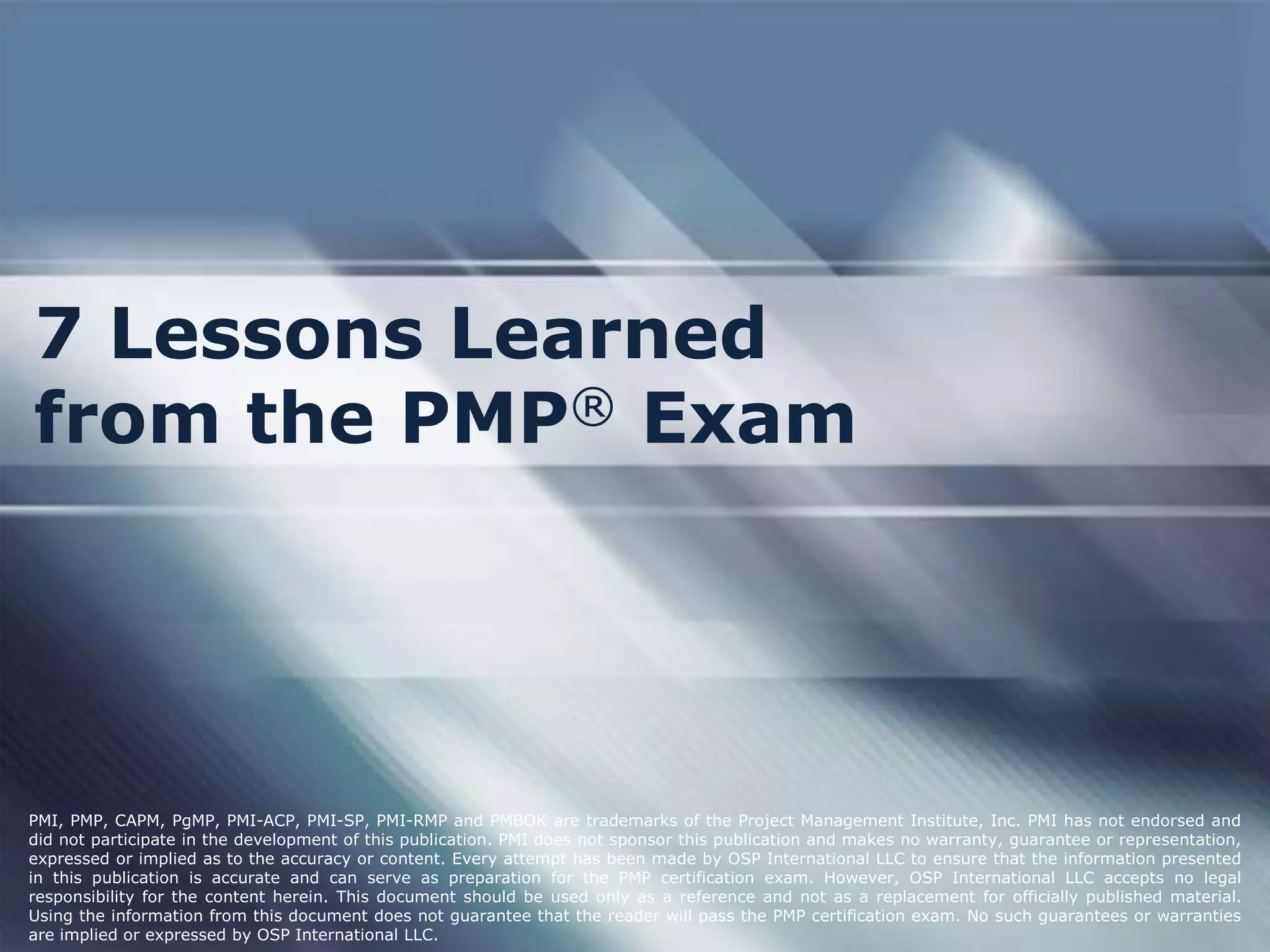 7 Lessons Learned from the PMP Exam | PPT