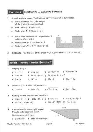 7 Level 3a Hw Chapter 7 Algebra | Pdf