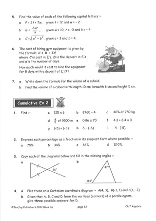 7 level 3a hw chapter 7 algebra | PDF