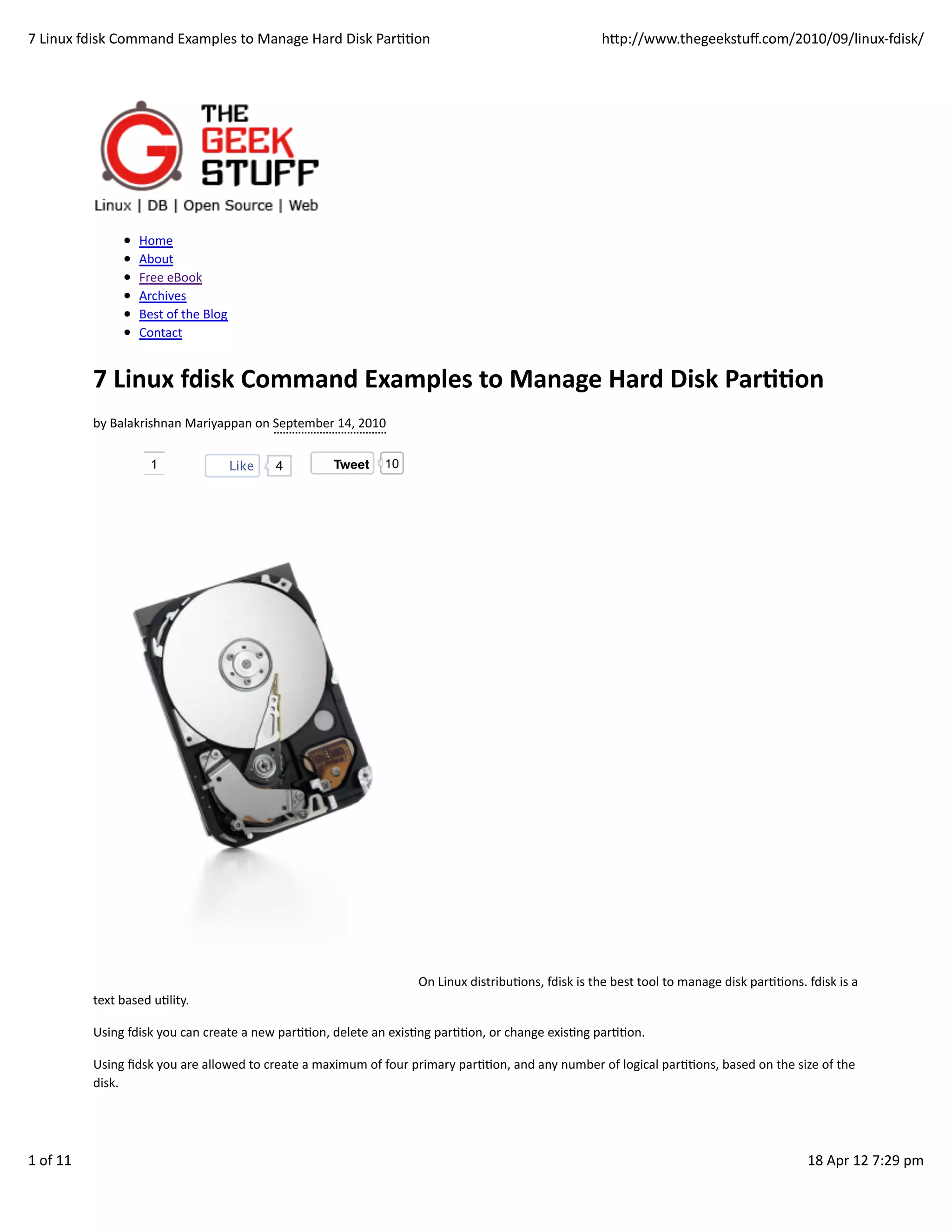7 linux fdisk command examples to manage hard disk partition | PDF