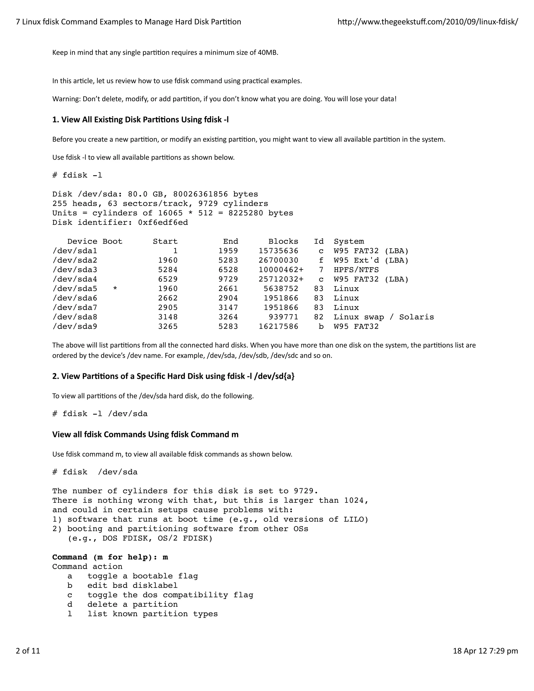 7 Linux Fdisk Command Examples To Manage Hard Disk Partition Pdf