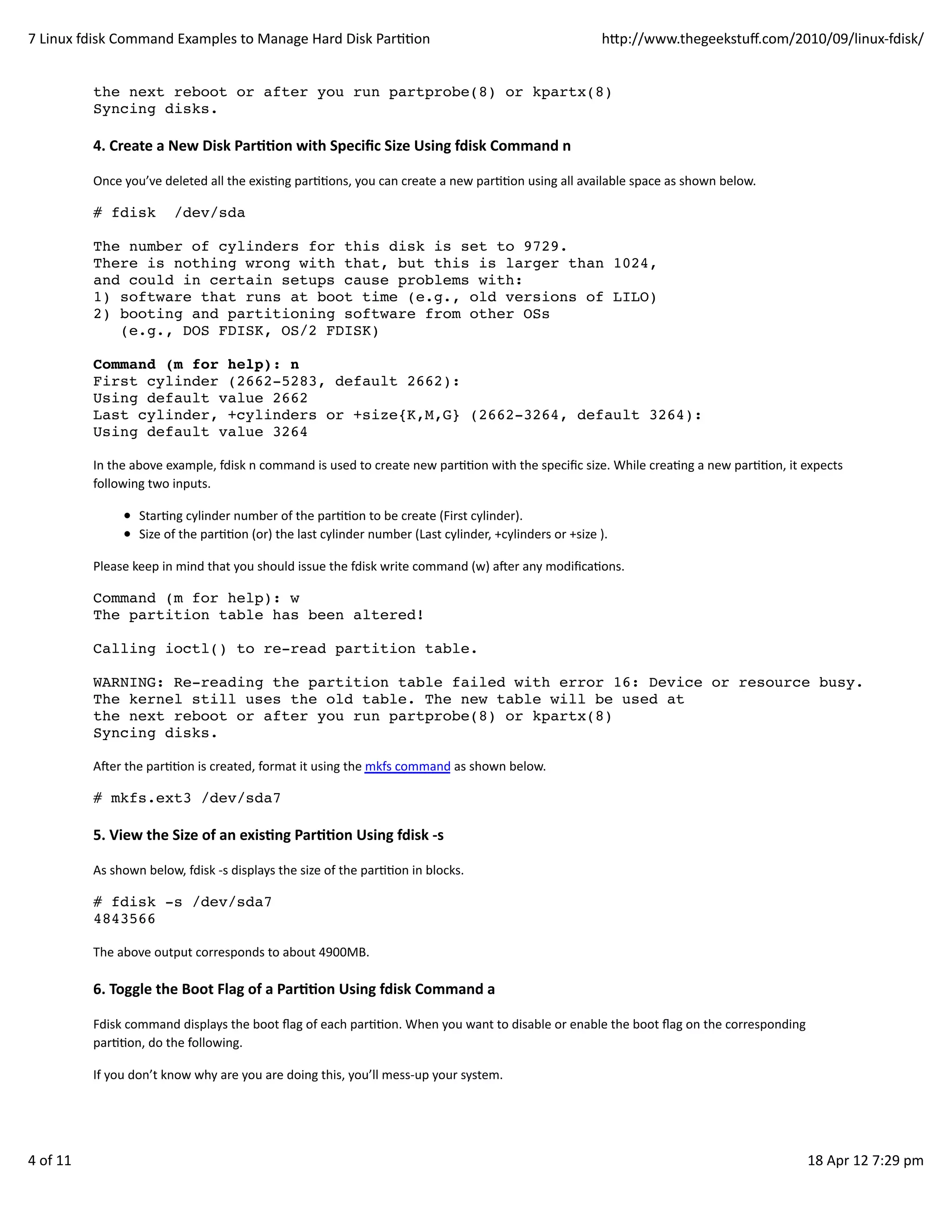 7 linux fdisk command examples to manage hard disk partition | PDF
