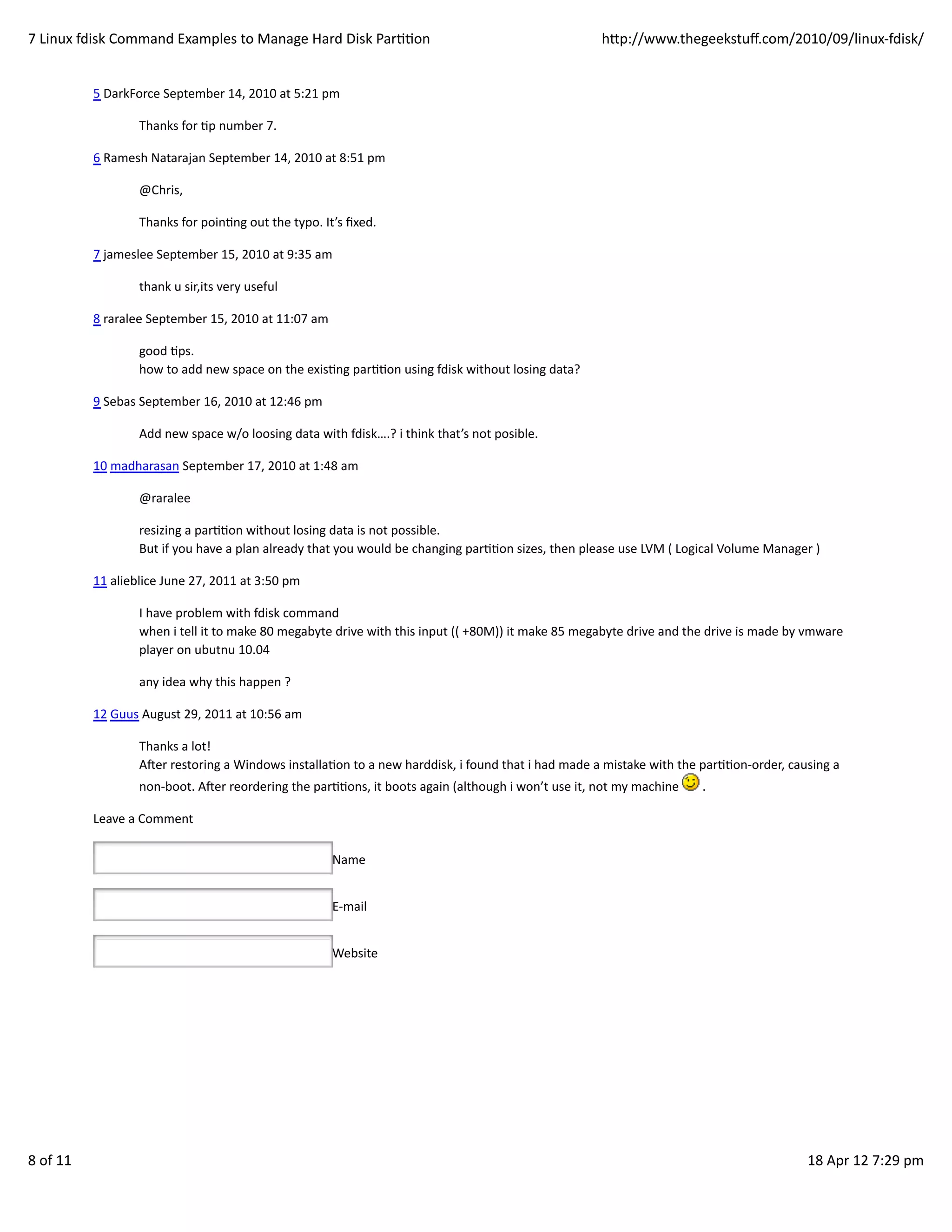 7 linux fdisk command examples to manage hard disk partition | PDF