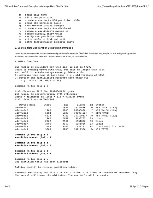 7 linux fdisk command examples to manage hard disk partition | PDF