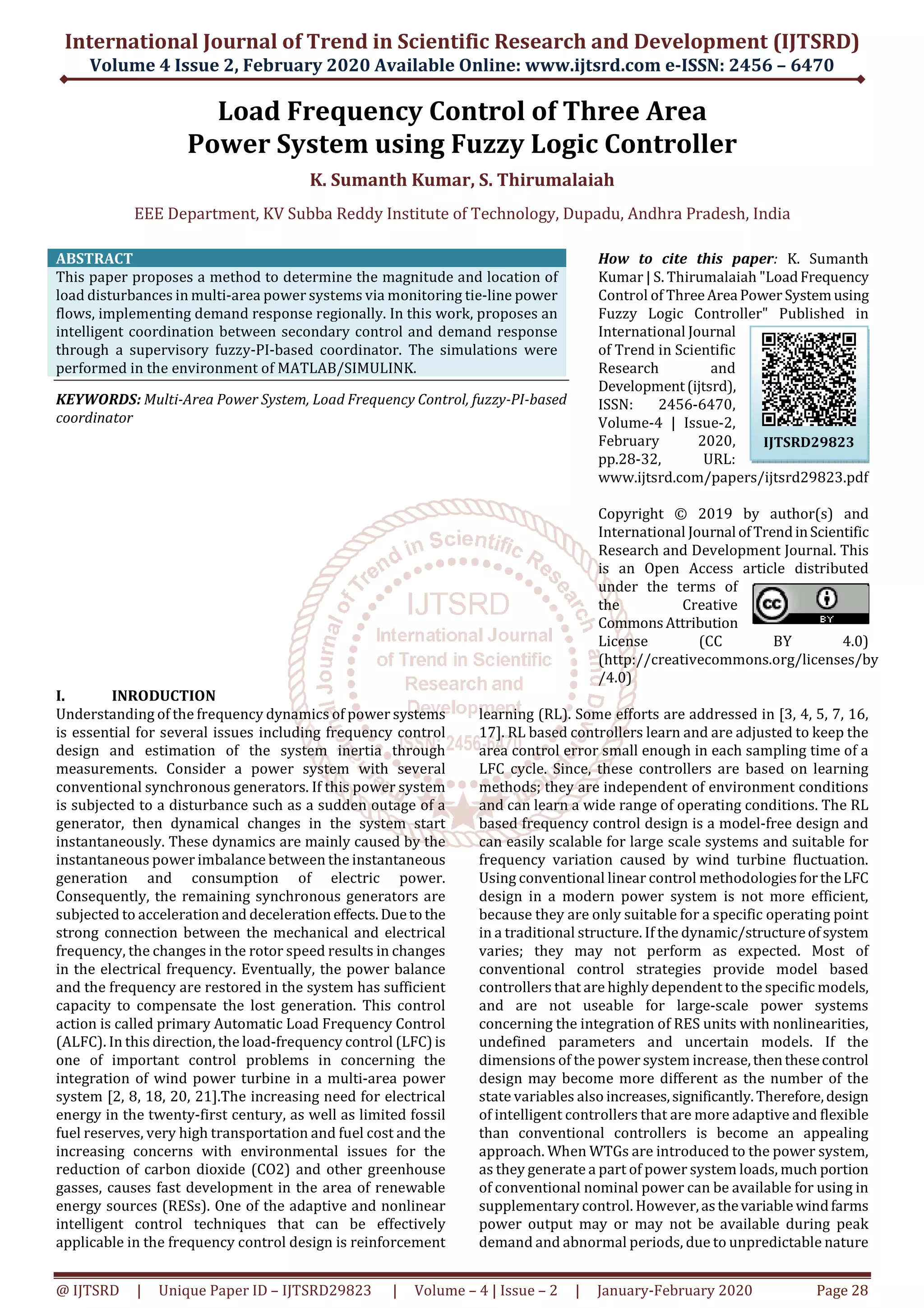 Load Frequency Control Of Three Area Power System Using Fuzzy Logic 3219