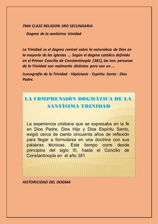 7 ma clase religion 3ro secundaria ! Dogma de la Santisima Trinidad | DOCX