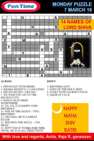 CROSSWORD PUZZLE - NAMES OF LORD SHIVA | PDF