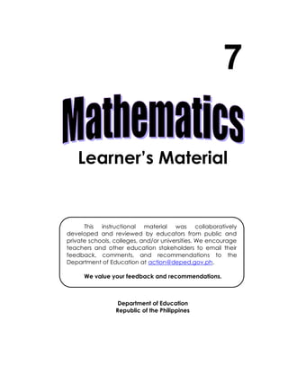 Grade 7 Learning Module in Math (Quarter 1 to 4) | PDF