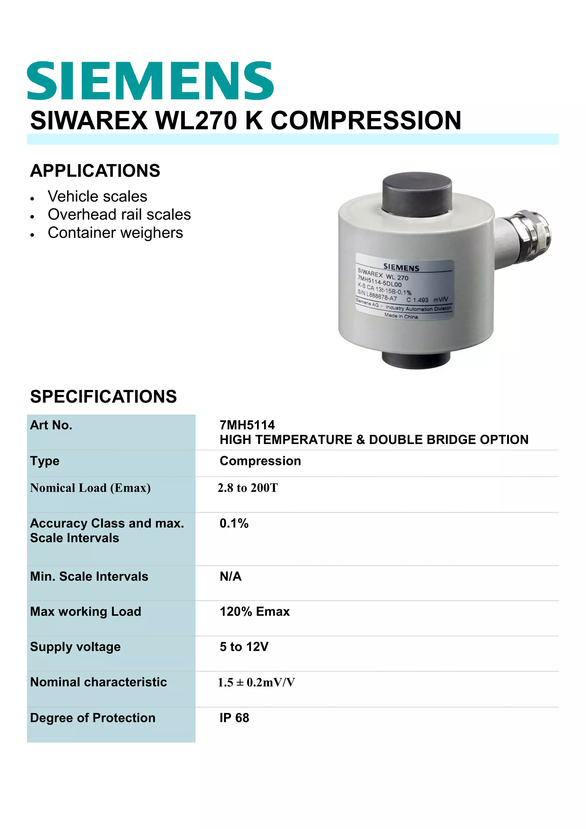 7MH5114 SIWAREX WL270 K COMPRESSION | PDF