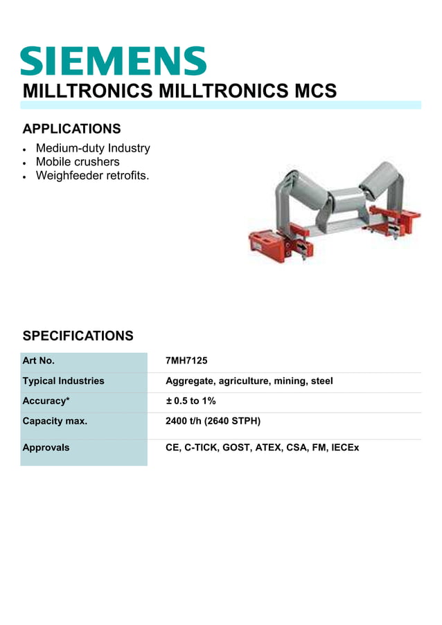 7MH7125 SIEMENS MILLTROICS MCS BELT SCALE | PDF