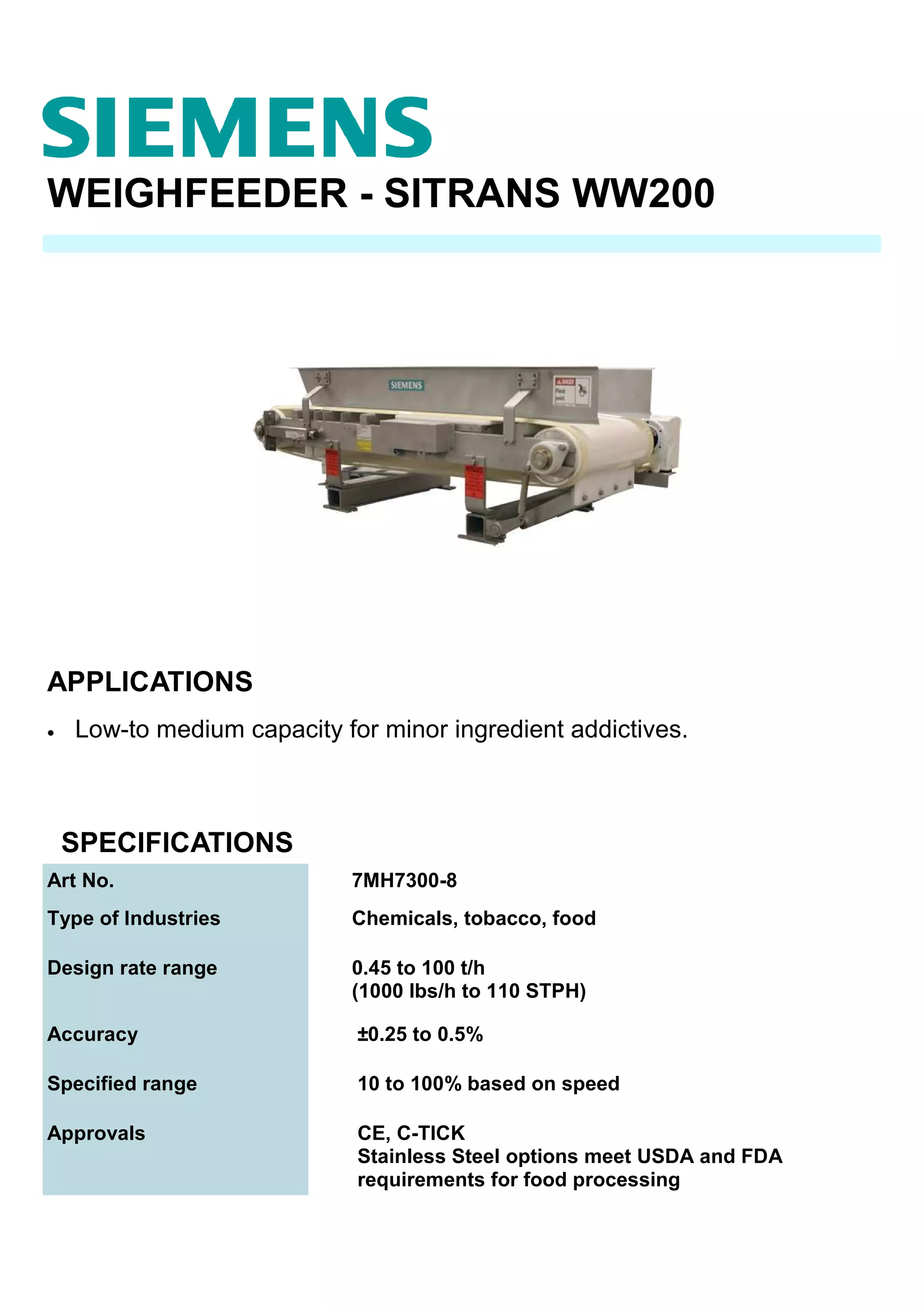 7MH7300 SIEMENS WEIGHFEEDER SITRANS WW200 | PDF