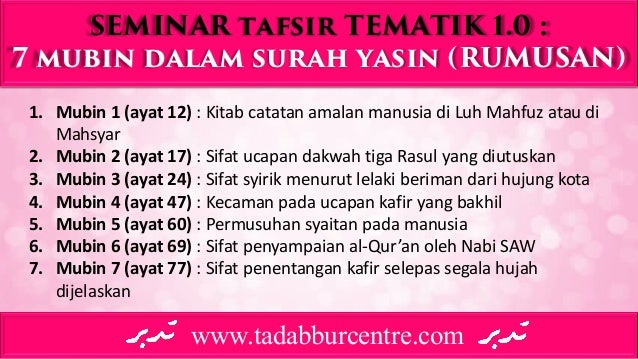 7 "Mubin" Surah Yasin : Munasabah dan Siyaq Ayat