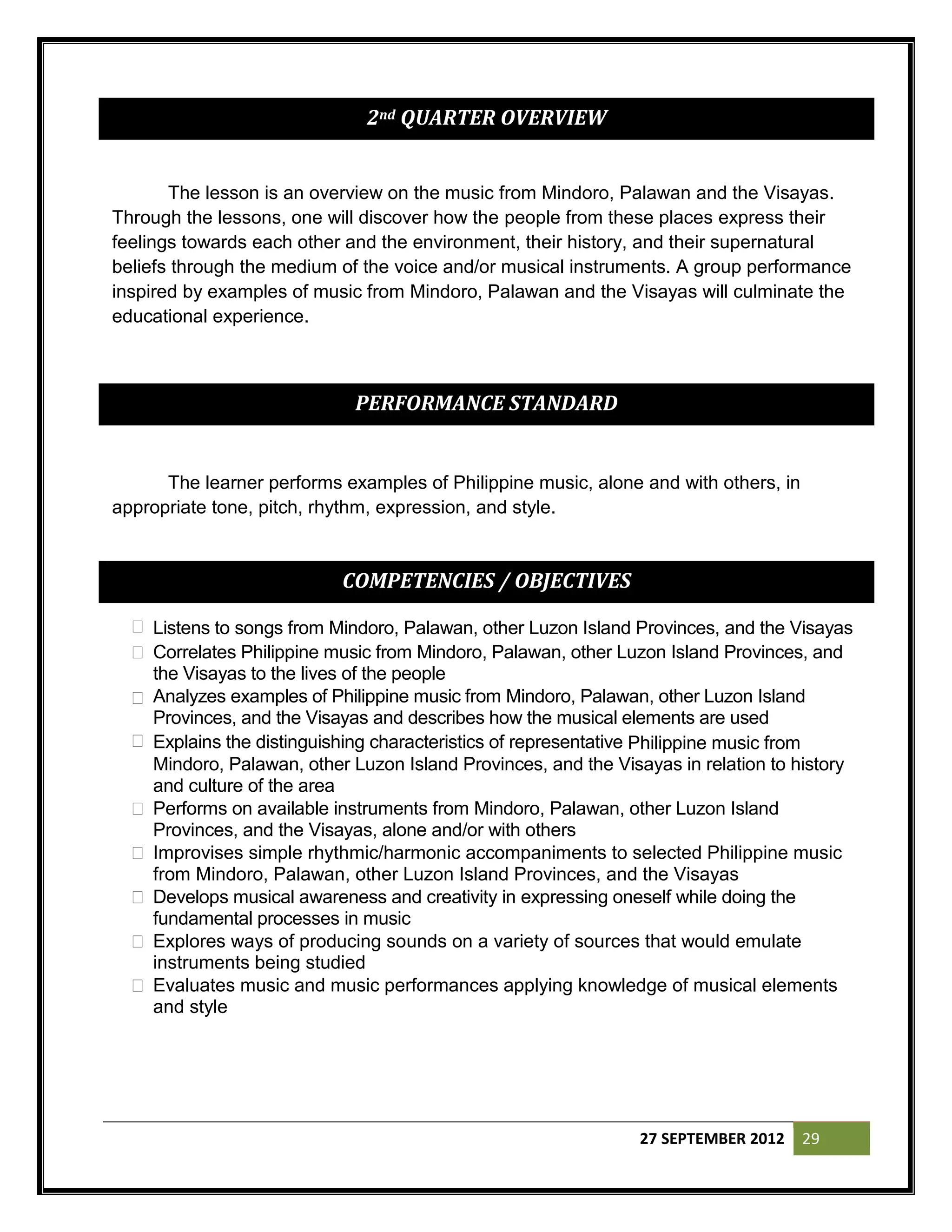 Grade 7 Learning Module in Music (Quarter 1 to 4) | PDF