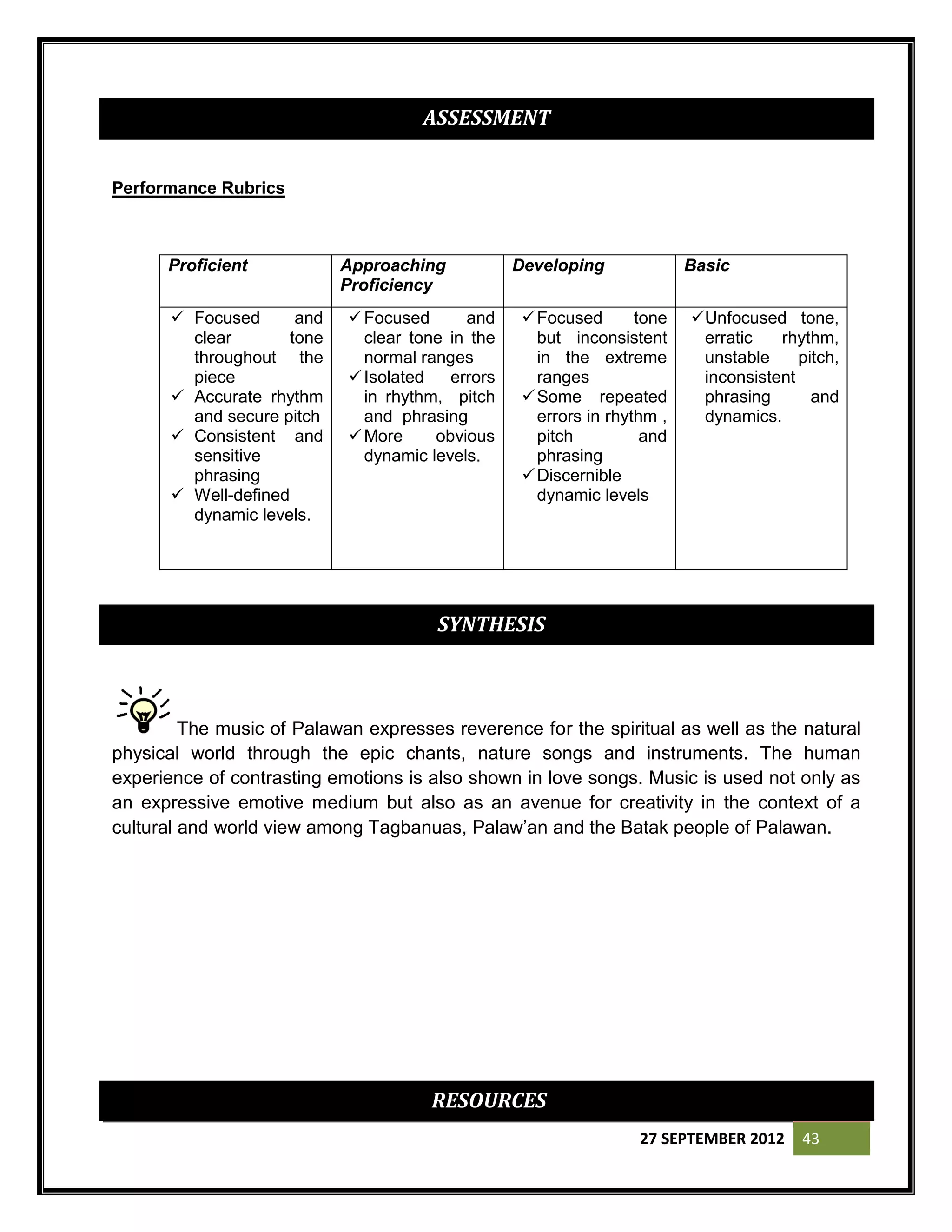 Grade 7 Learning Module in Music (Quarter 1 to 4) | PDF