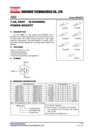 Original N-Channel Mosfet 7N65L-TF1-T UTC7N65L 7.4A 650V TO-263 New UTC ...