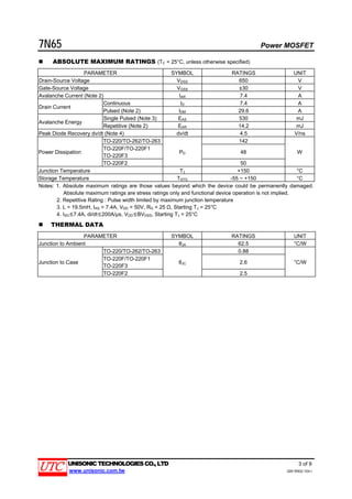 Original N-Channel Mosfet 7N65L-TF1-T UTC7N65L 7.4A 650V TO-263 New UTC | PDF