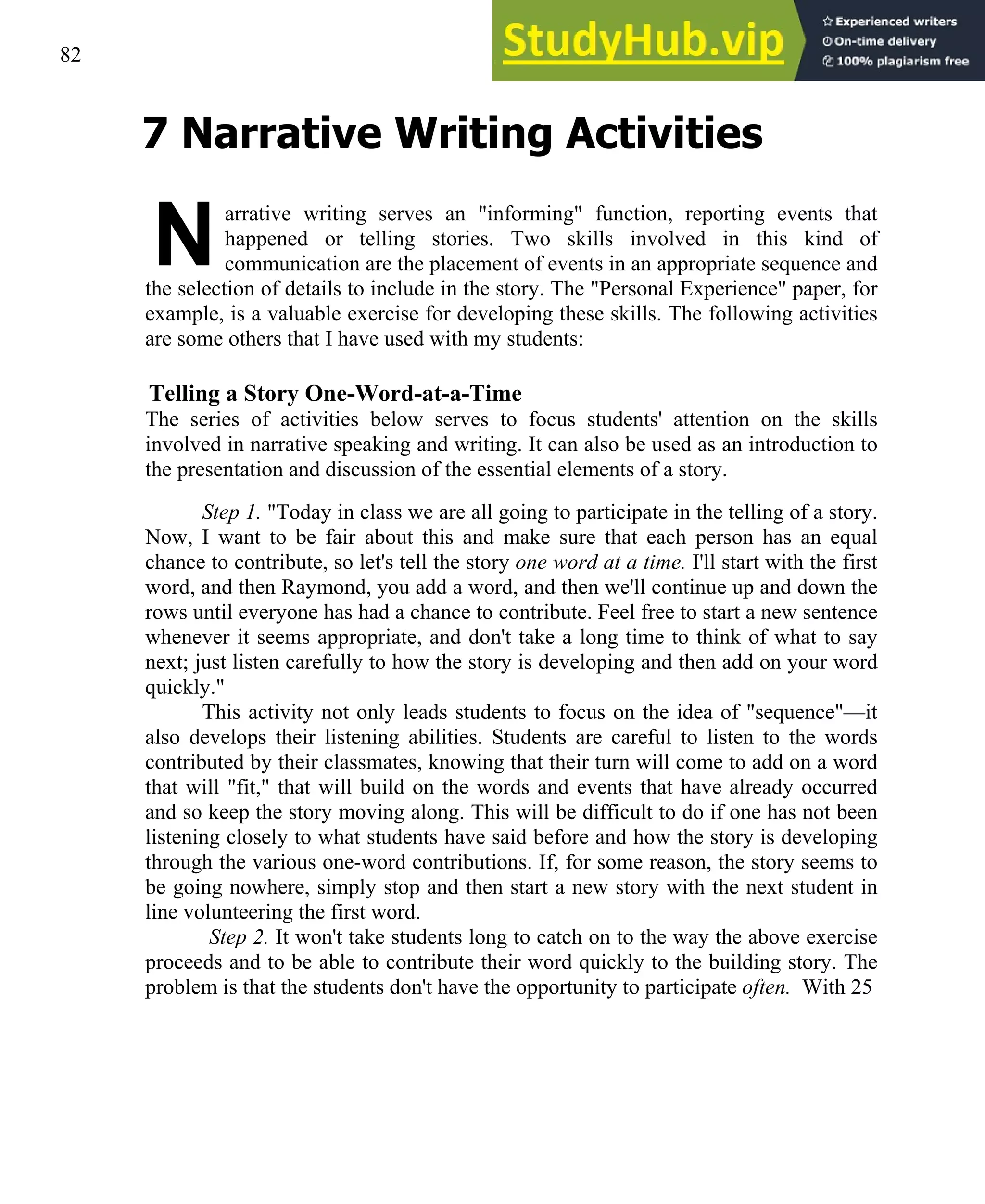 7 Narrative Writing Activities | PDF