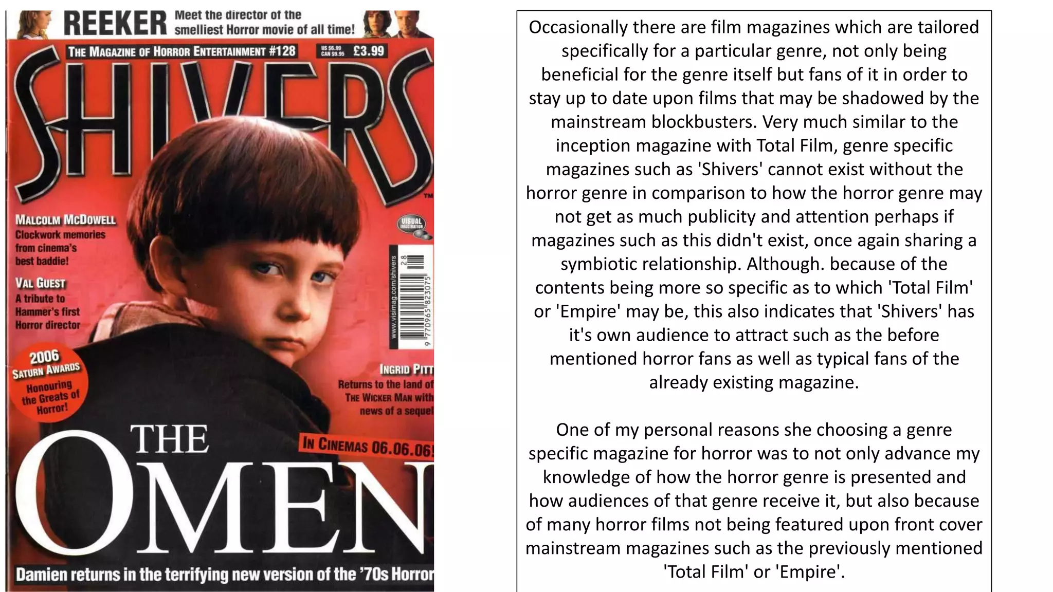 Magazine analysis 2 (shivers the omen) | PPT