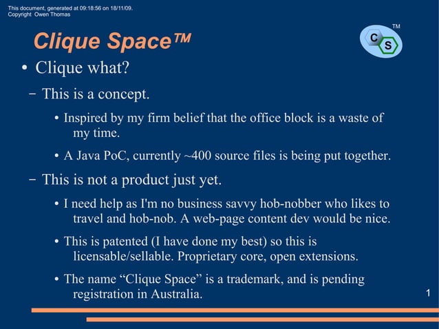 Owen Thomas - Introducing Clique Space | PPT