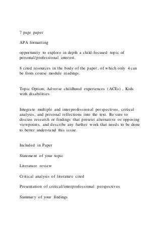 7 page paperAPA formattingopportunity to explore in depth | PDF