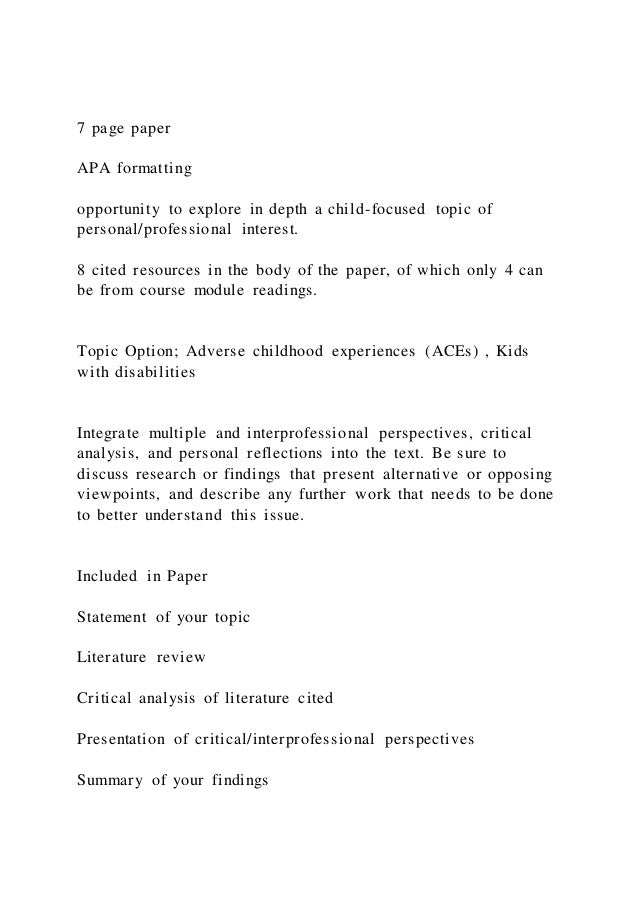 7 page paperAPA formattingopportunity to explore in depth | PDF