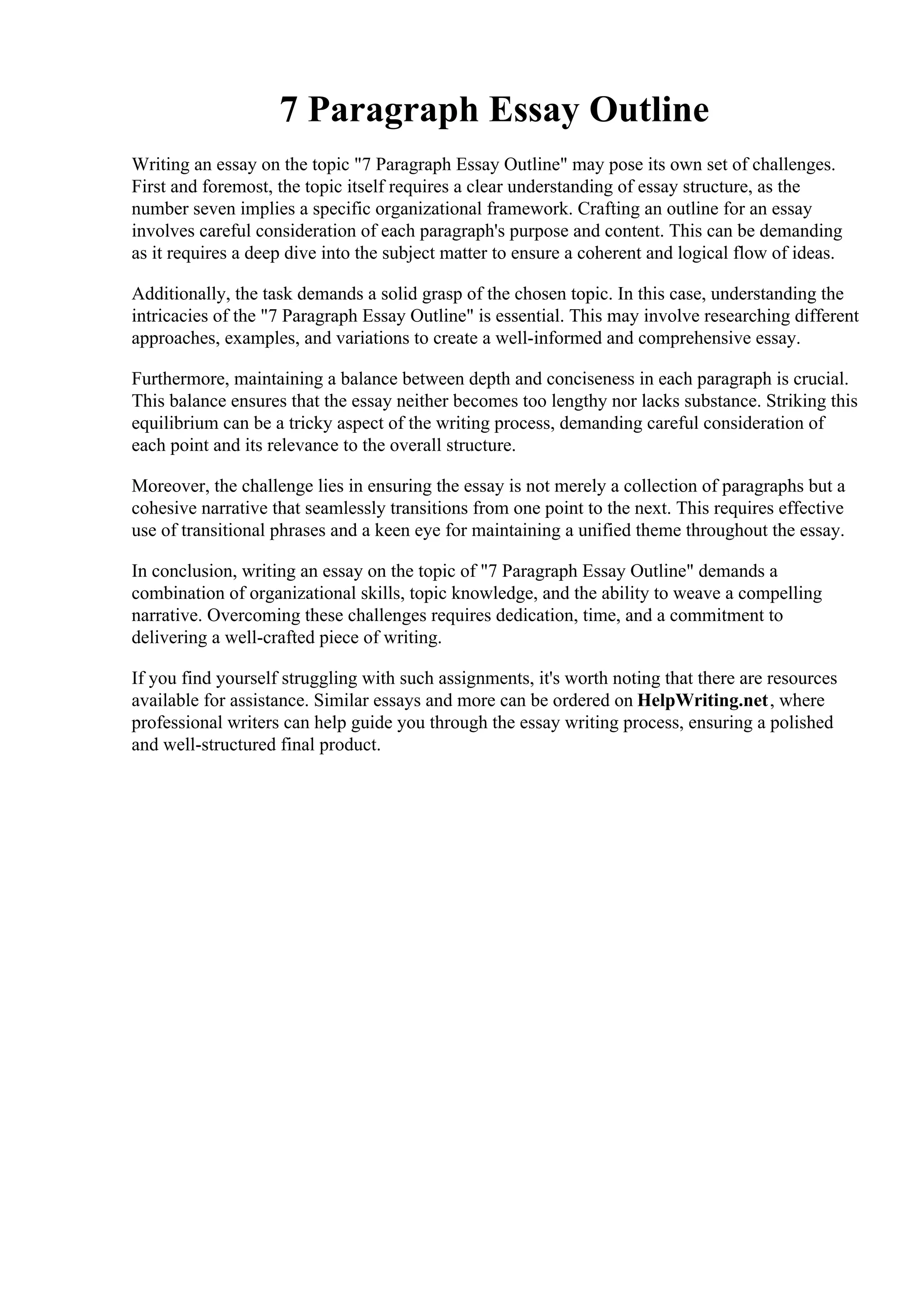 7 Paragraph Essay Outline | PDF