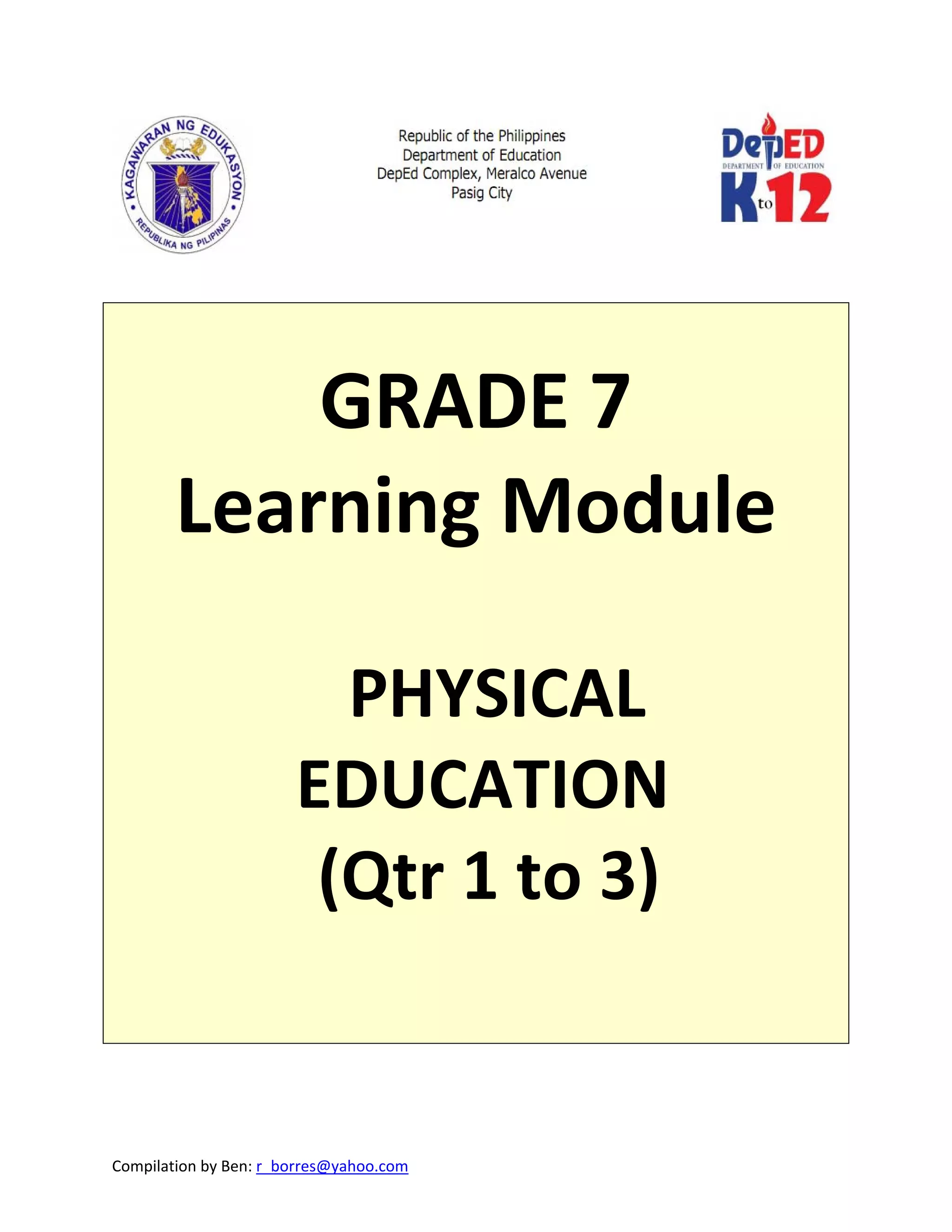 Grade 7 Learning Module in Physical Education (Quarter 1 to 3) | PDF ...