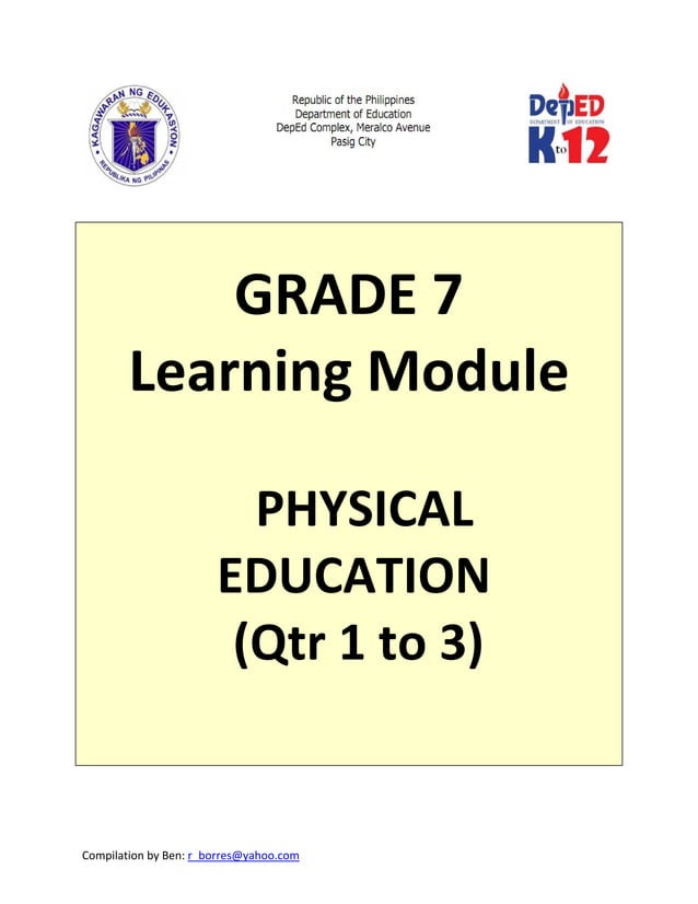 Grade 7 Learning Module in Physical Education (Quarter 1 to 3) | PDF ...