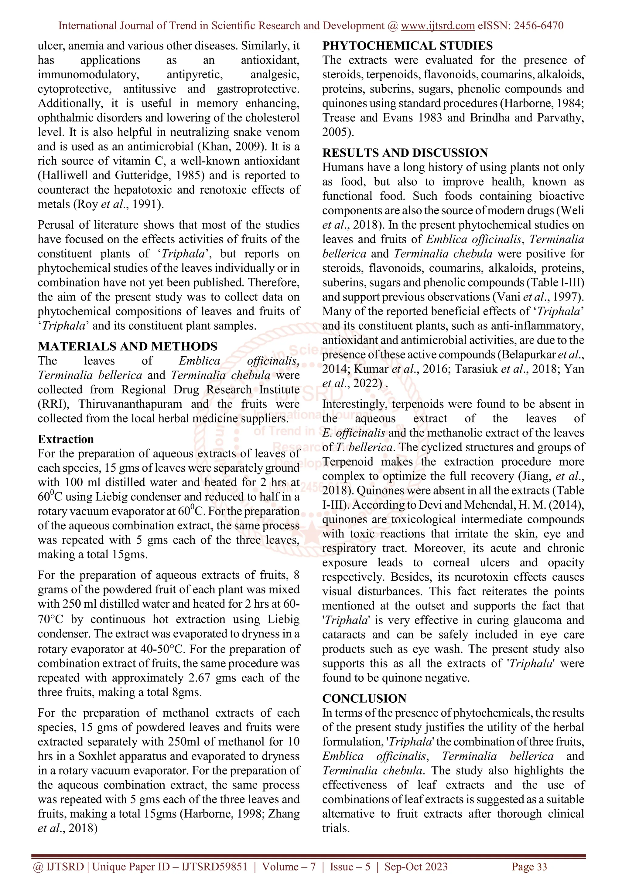 Phytochemical Analysis of the Ayurvedic Formulation, Triphala and its ...